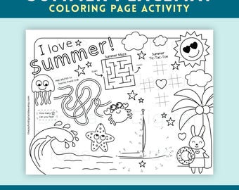 Summer Activity Placemat, Printable Fun Coloring Page, Quiet Activity ...