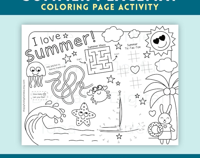 Summer Activity Placemat, Printable Fun Coloring Page, Quiet Activity ...