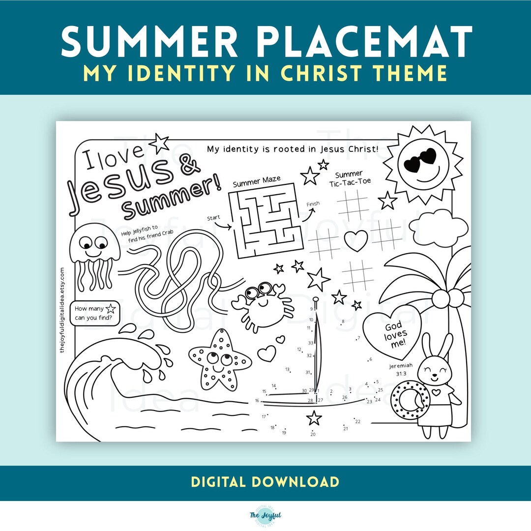 Summer Identity in Christ Placemat, Sunday School Bible Verse Coloring ...