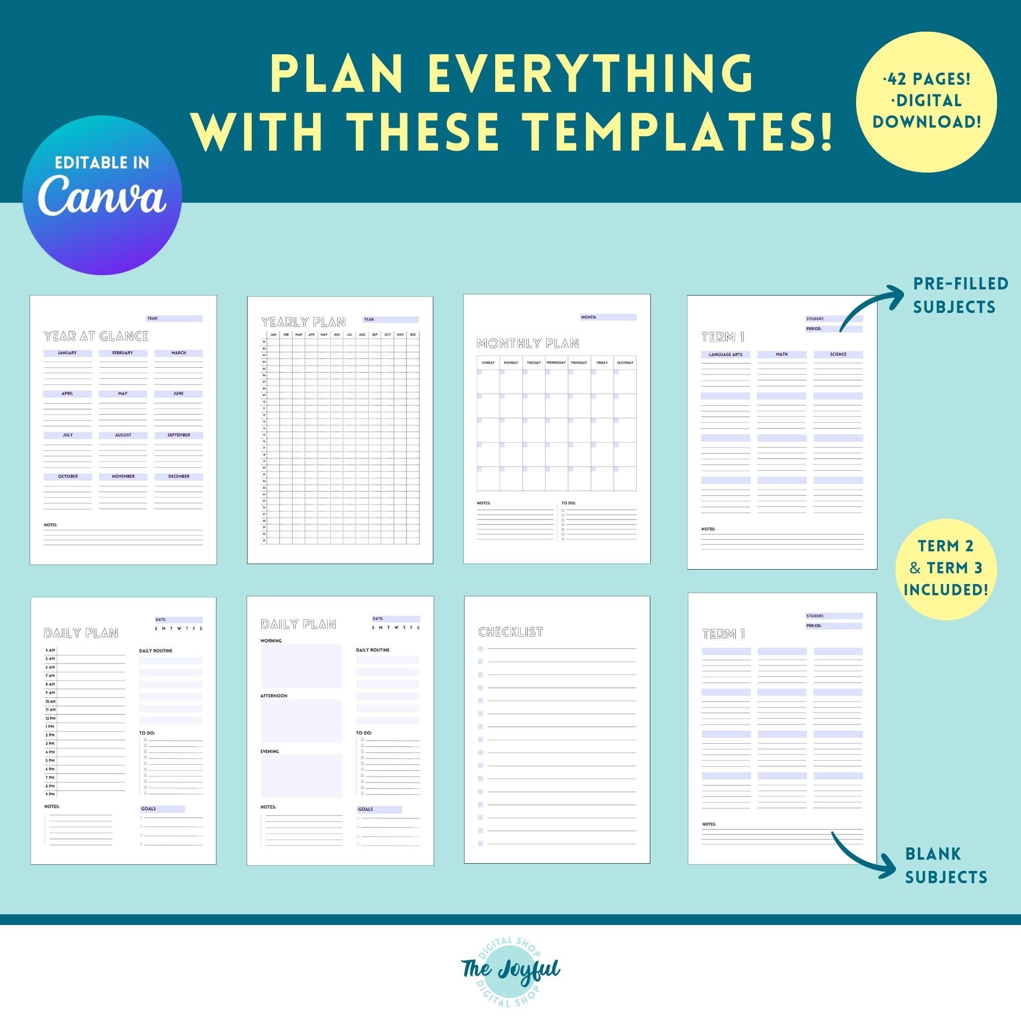Editable Homeschool Planner, Schedule Template, Grade Reading ...