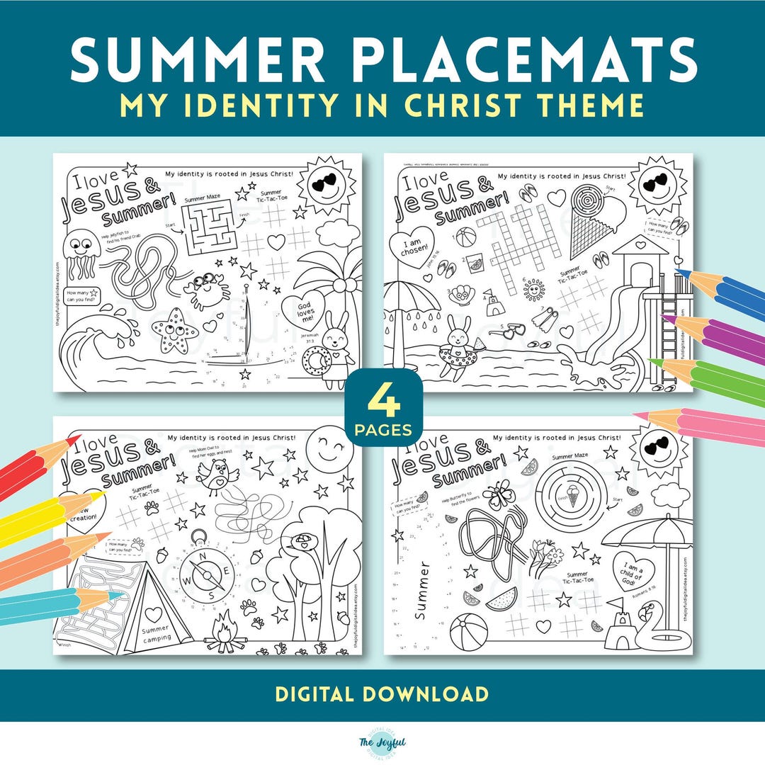 Summer Identity in Christ Placemats Bundle, Sunday School Bible ...