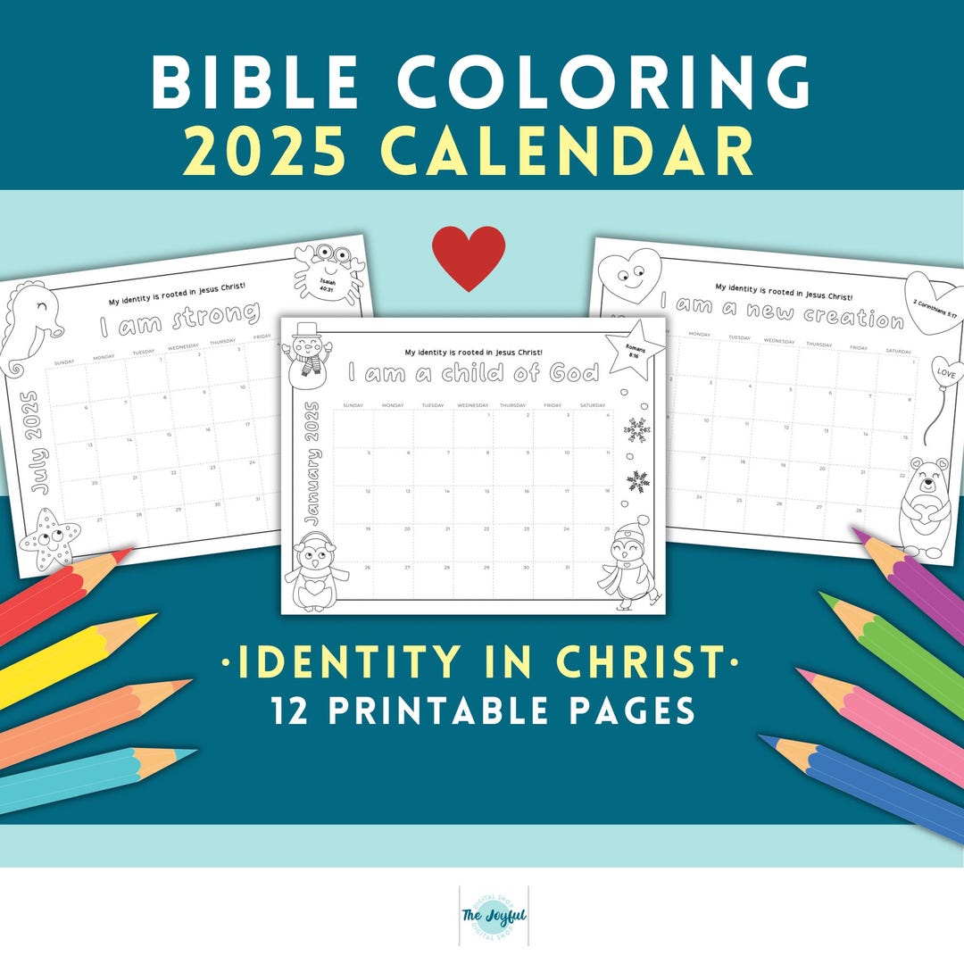 2025 Printable Calendar, Bible Verse Identity in Christ Coloring Pages ...