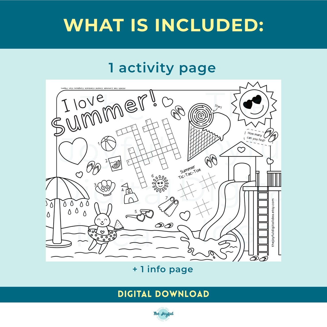 Summer Activity Placemat, Printable Fun Coloring Page, Quiet Activity ...