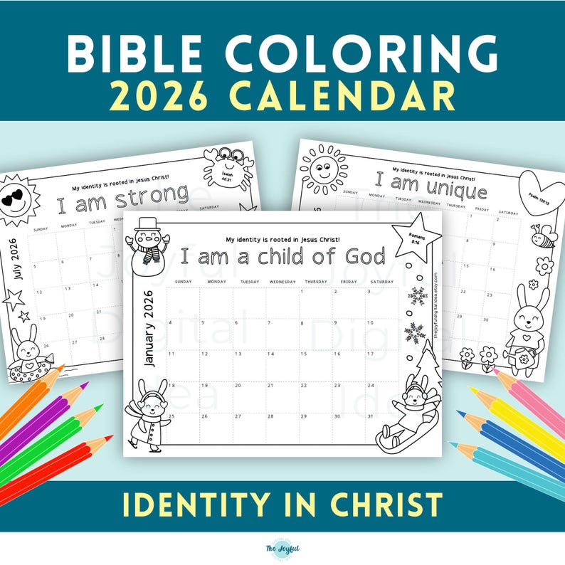 2026 Printable Christian Coloring Calendar, Bible Verse Identity in ...