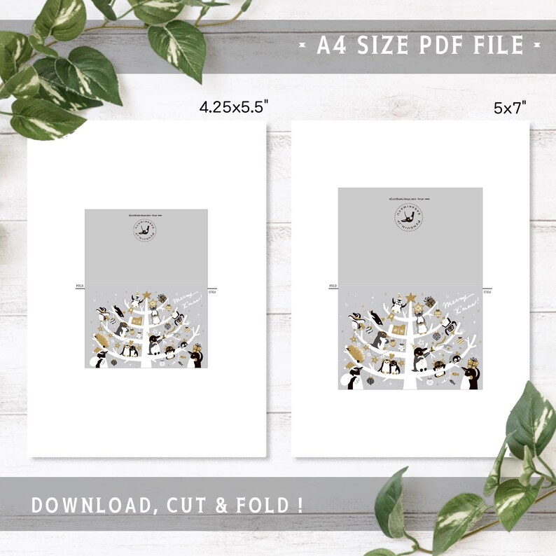 Printable Christmas Penguin Greeting Card 2 | Cute Penguin With Tree ...