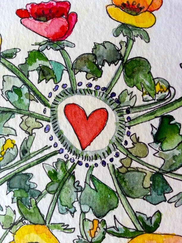 Poppies and Butterflies Mandala Watercolor and Ink Original - Etsy