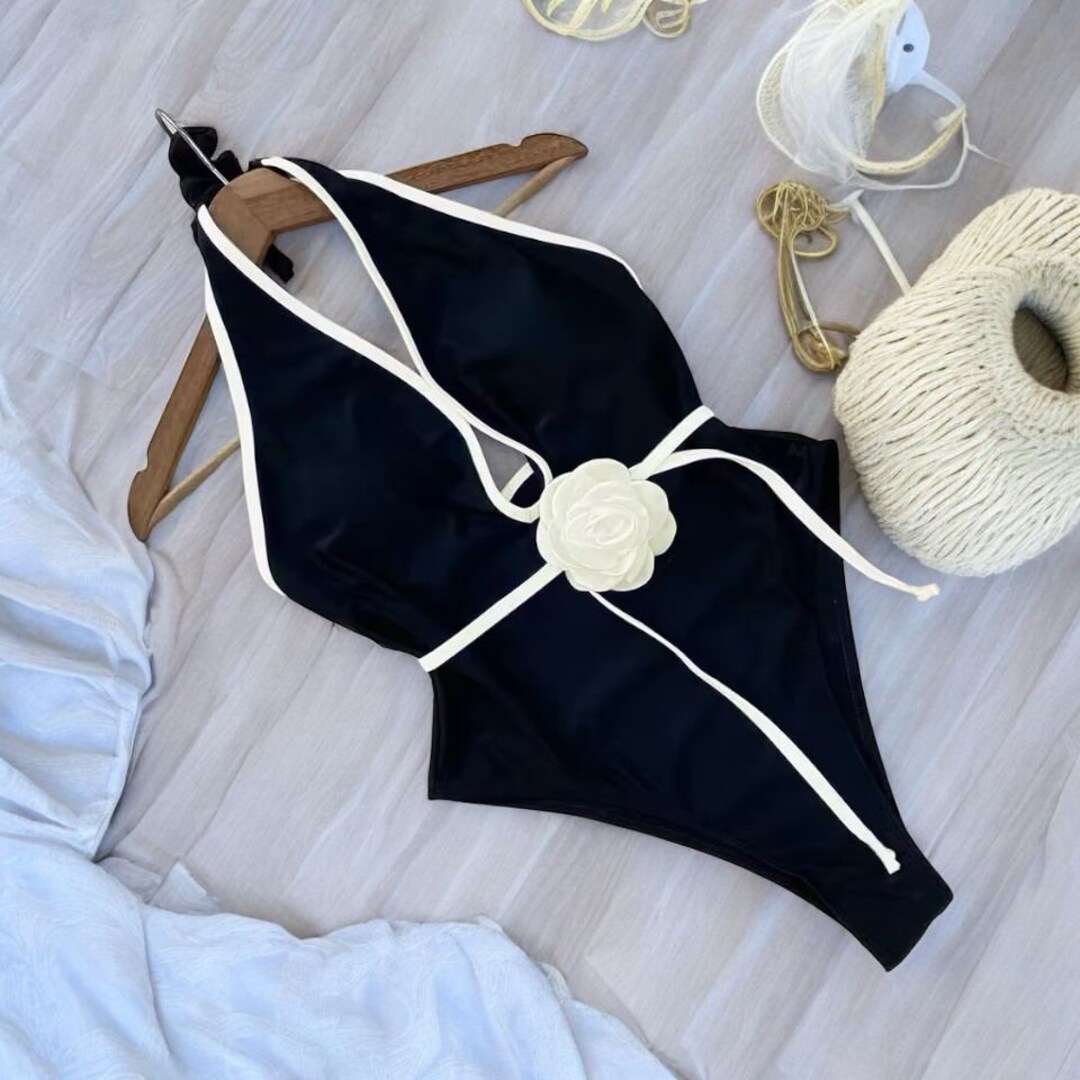 One Piece Swimsuit, Elegant Rose Detail Swimsuit Bohemian Swimsuit ...