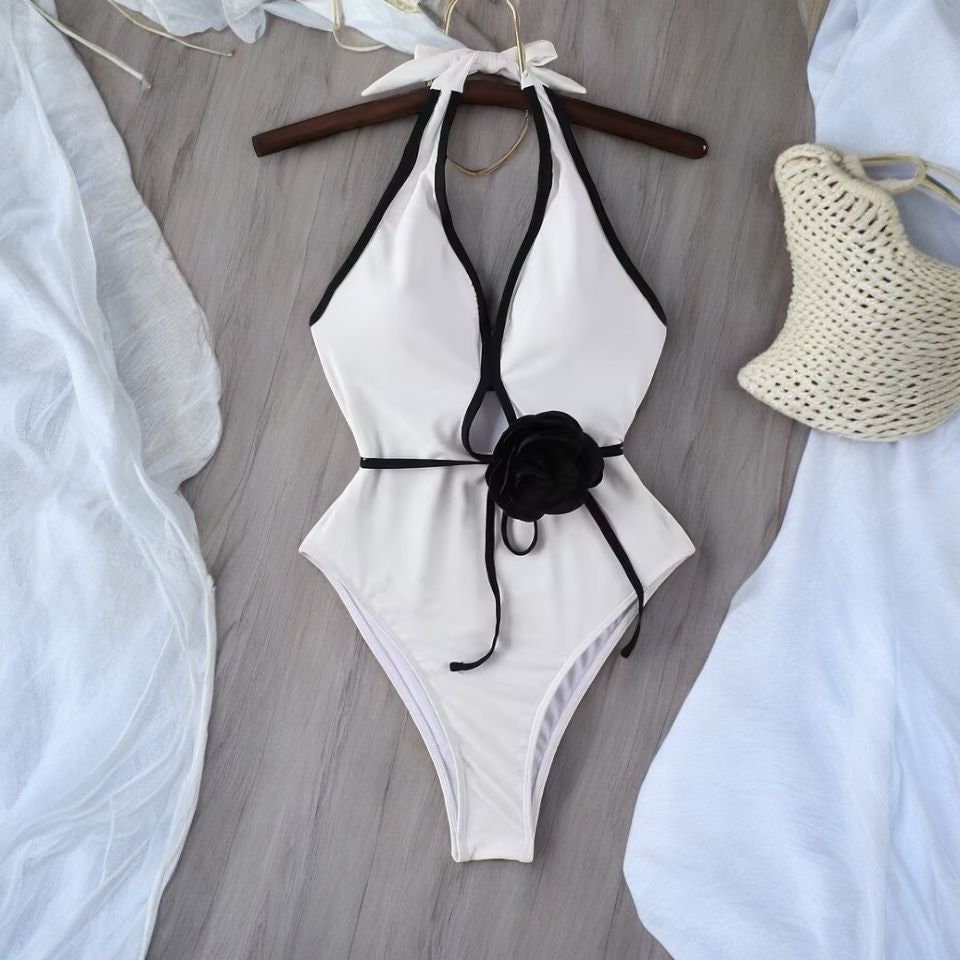 One Piece Swimsuit, Elegant Rose Detail Swimsuit Bohemian Swimsuit ...