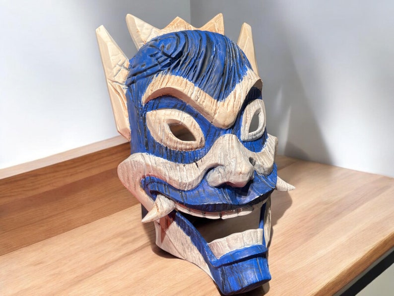 Blue Kabuki Spirit Mask - 3D Printed Kabuki Mask | Raw and Painted ...