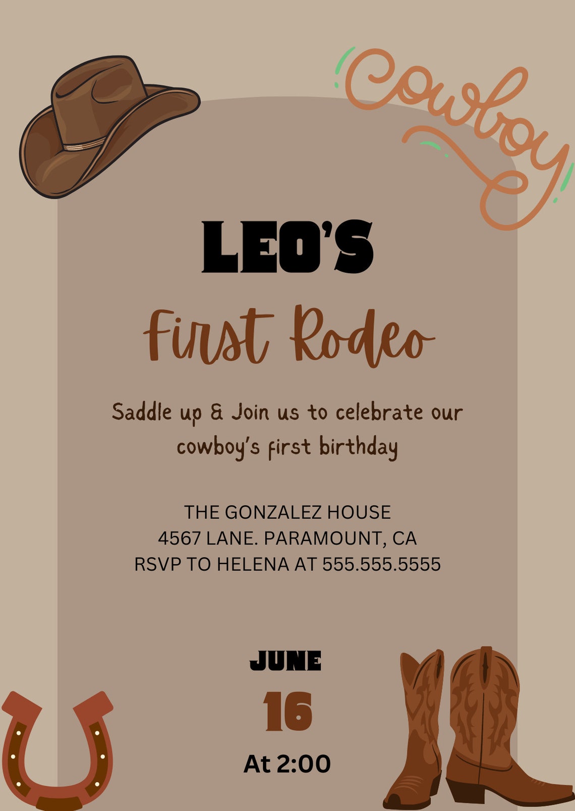 First Birthday Rodeo Invitation Template, First Rodeo, Editable ...