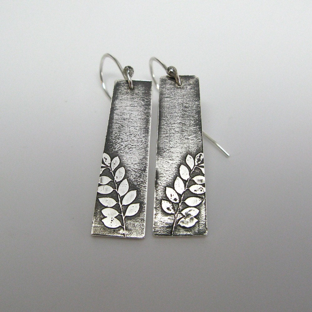 Sterling Silver Etched Leaf Earrings - Etsy