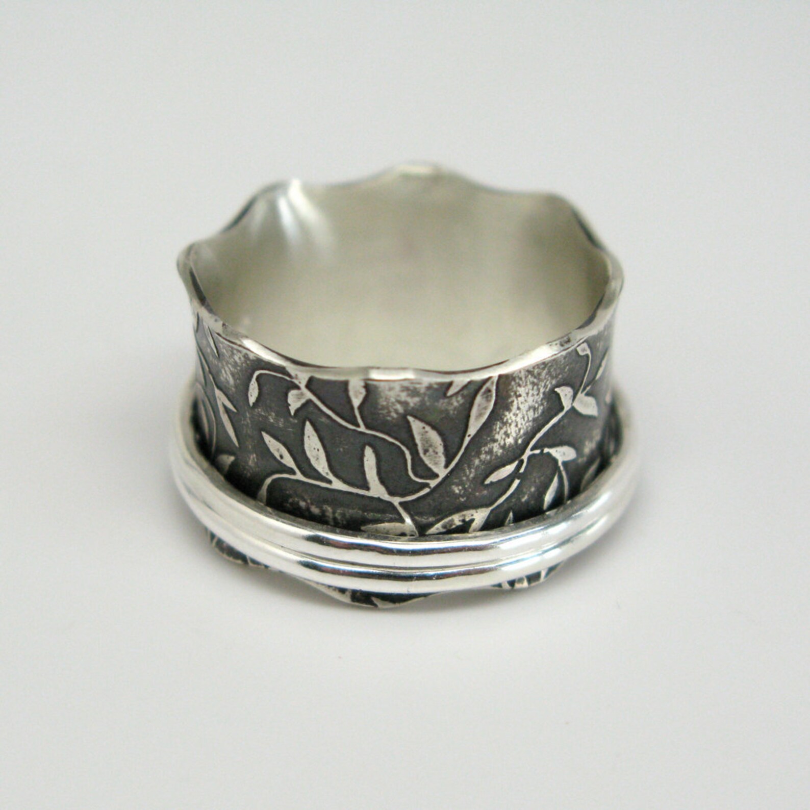 Leaf Pattern Sterling Silver Spinner Ring With Two Sterling Spinners - Etsy