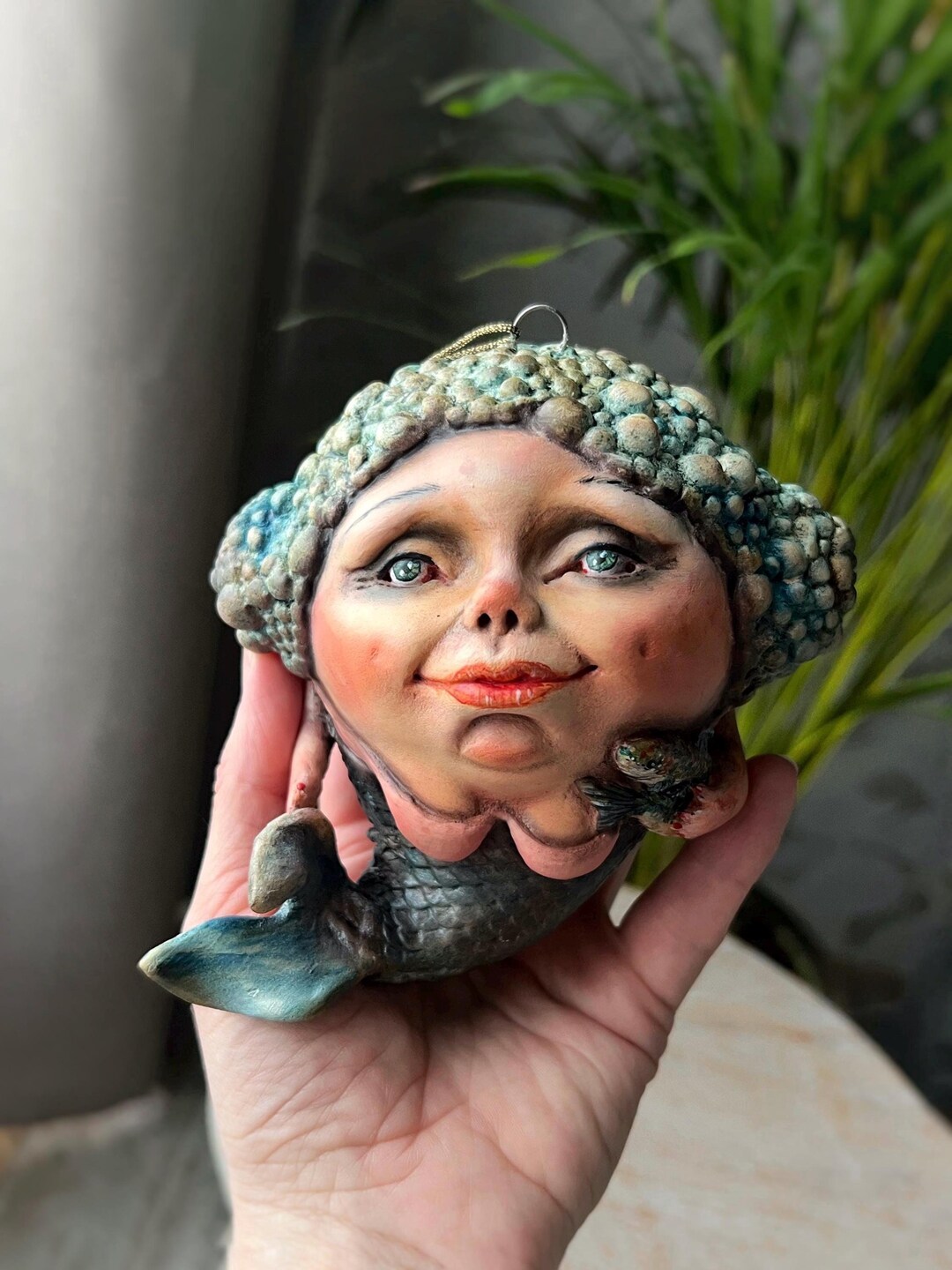 OOAK Mermaid Art Doll Ornament – Hand-sculpted Clay Figurine, Nautical ...
