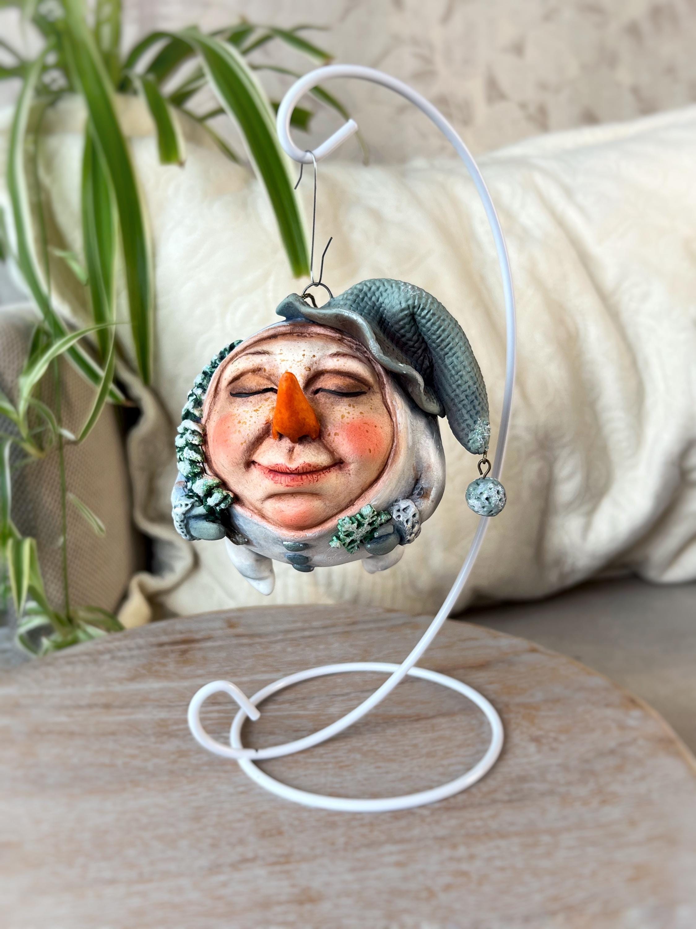 OOAK Snowman Sculpture, Hand Sculpted Clay Figurine, Hanging Winter ...