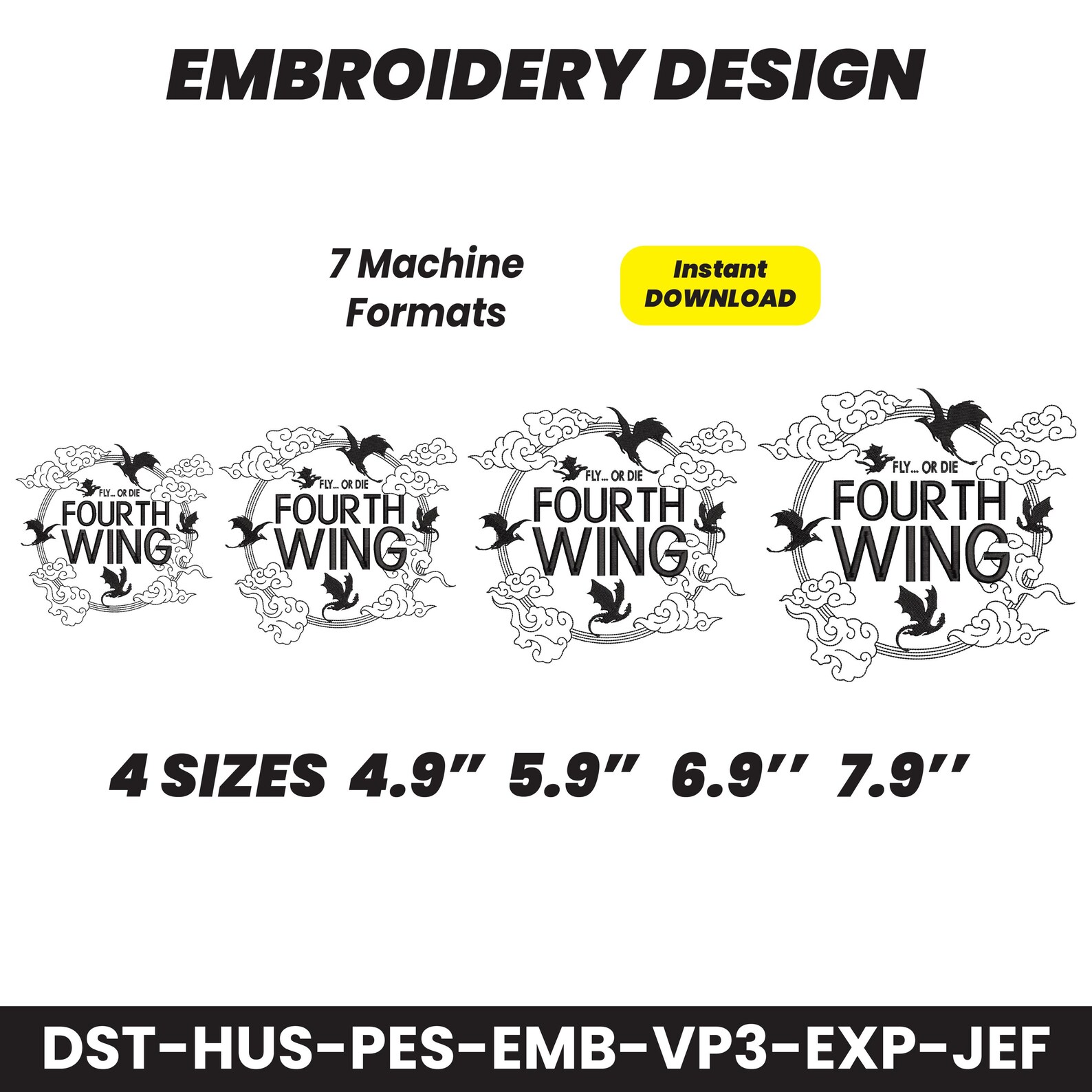 Fourth Wing Embroidery Design, Riders Quadrant Basgiath War College ...