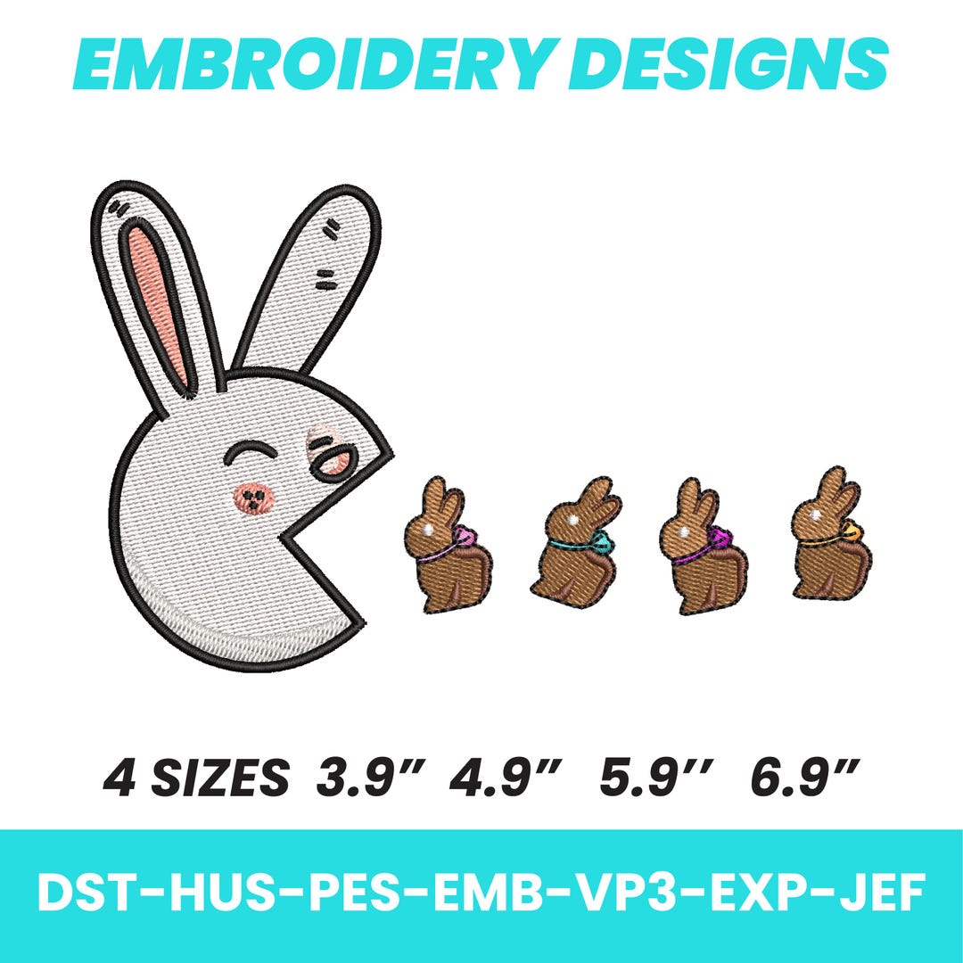 Easter Bunny Pacman Embroidery Design, Happy Easter Rabbit Chocolate ...