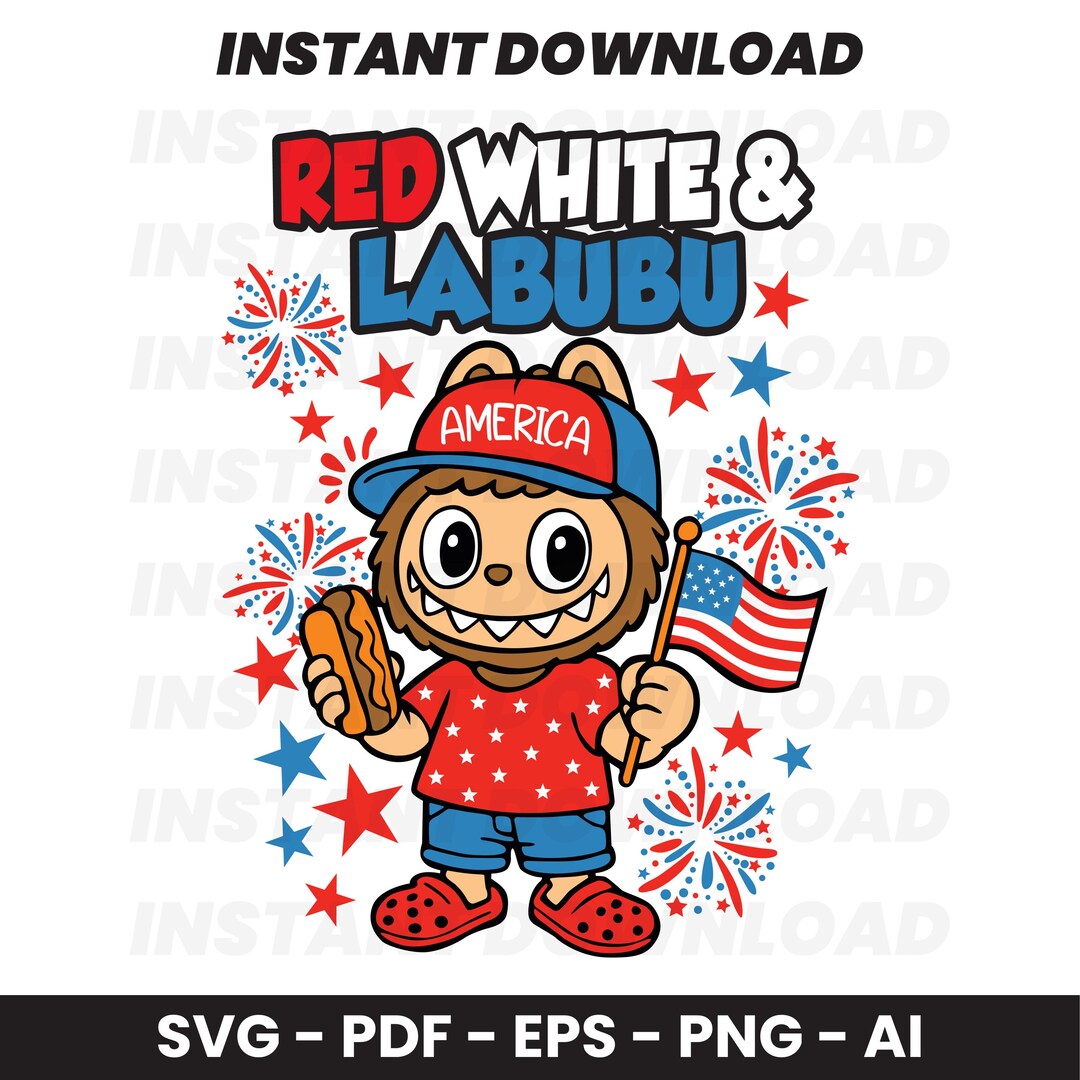 Red White and Labubu Vector Illustrator Design, Labubu 4th of July SVG ...
