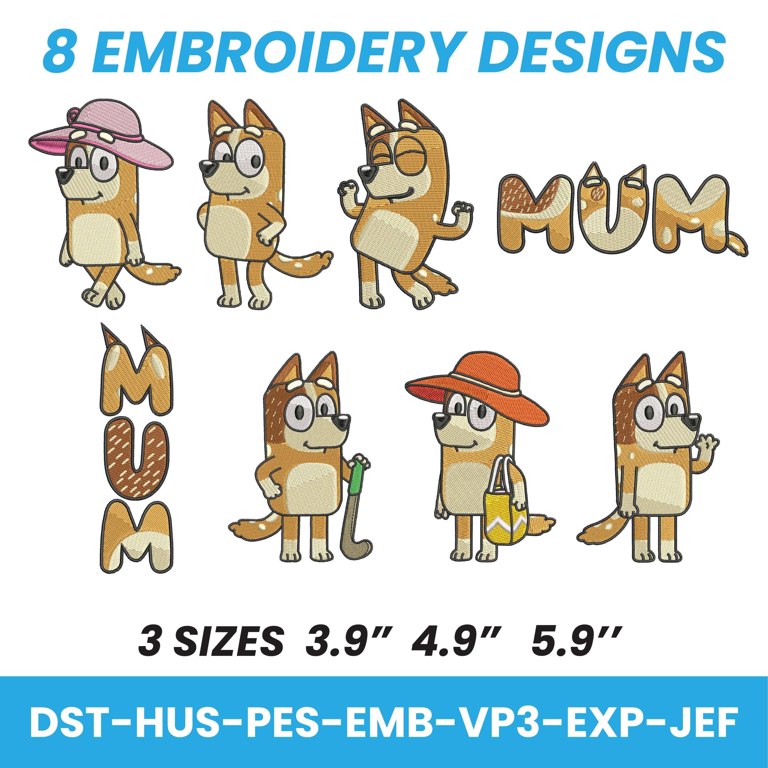 Mom Chilli Heeler Bluey Bingo Bundle Embroidery Design, Bluey Family ...