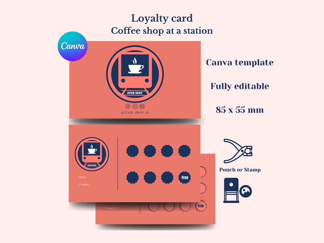 Coffee Card Template, Coffee Loyalty Card, Loyalty Card Template, Punch ...