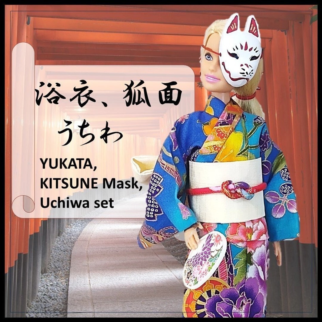 Barbie-sized 11-12''doll YUKATA japanese Kimono With Fox Mask and ...