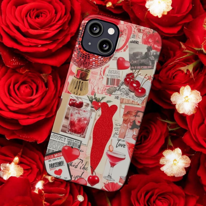 Chic Red Glam Collage Phone Case, Coquette iPhone Case, Phone Case for ...