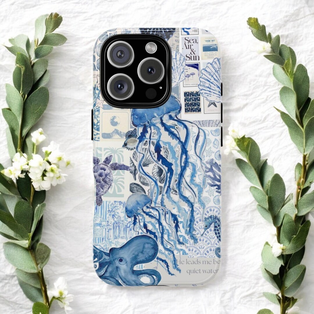 Vintage Jellyfish & Octopus iPhone Collage Case, Ocean-inspired Tough ...