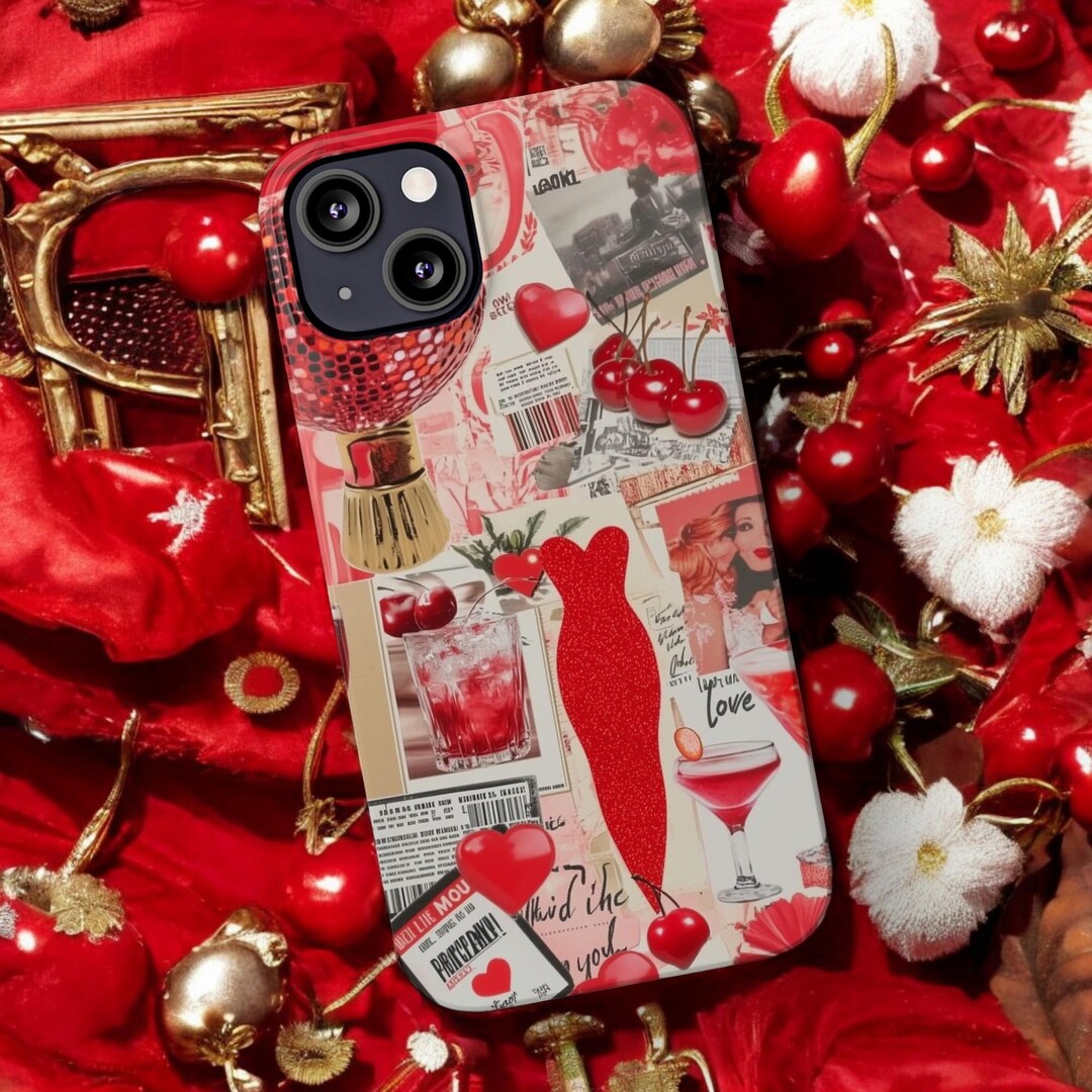 Chic Red Glam Collage Phone Case, Coquette iPhone Case, Phone Case for ...