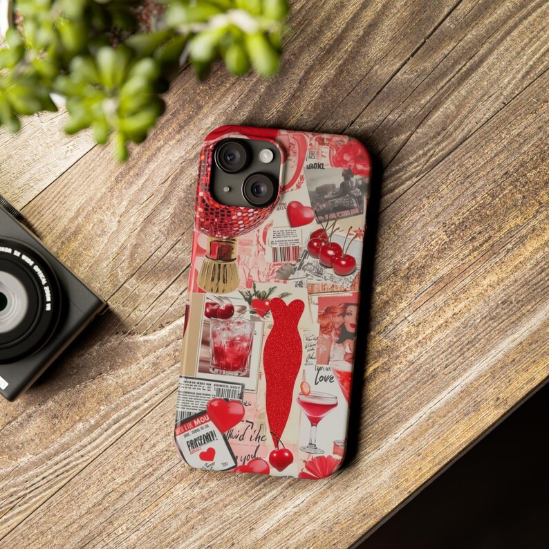 Chic Red Glam Collage Phone Case, Coquette iPhone Case, Phone Case for ...