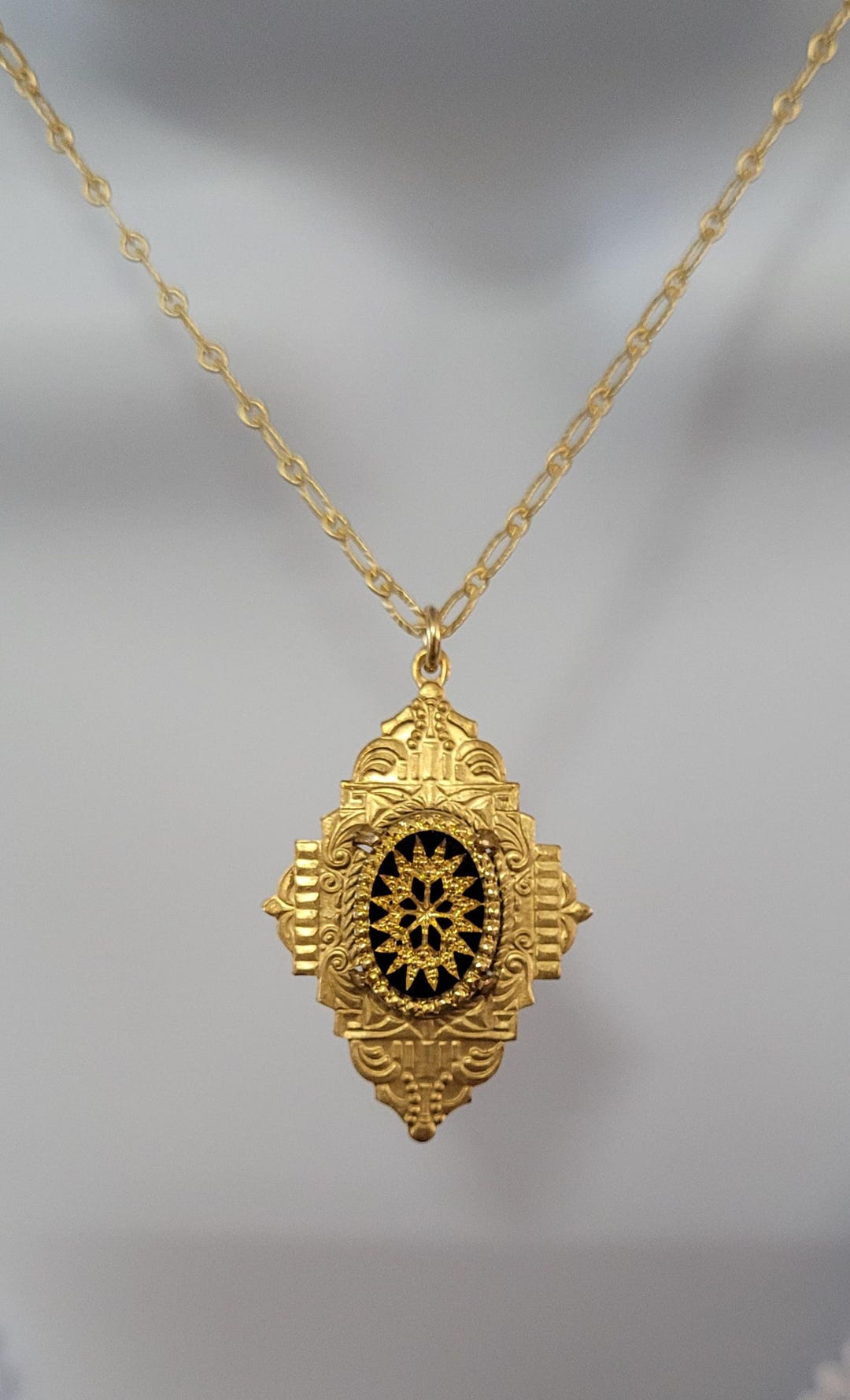 Black and Gold Intaglio Victorian Era Necklace Choker Romantic Gilded ...
