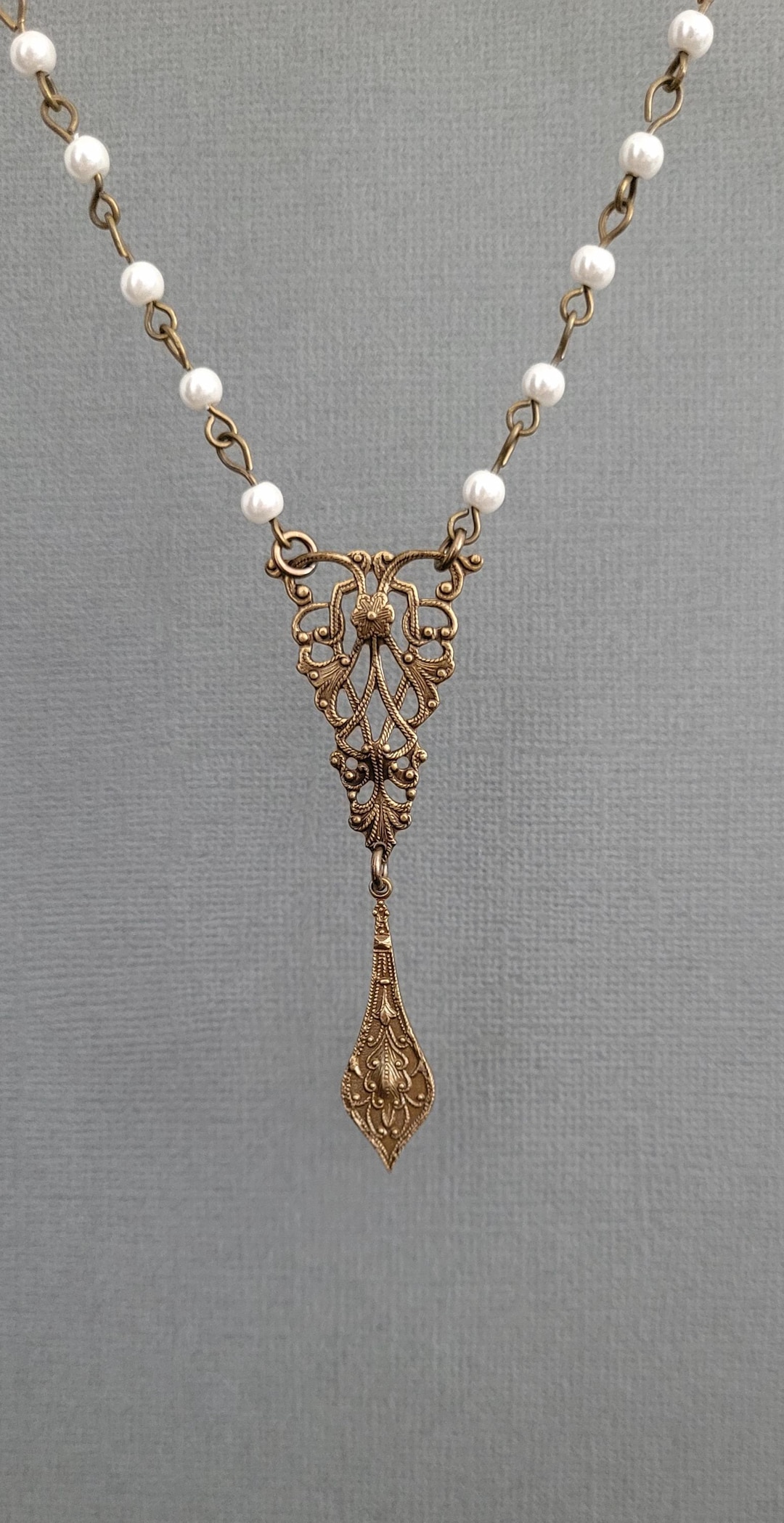 Victorian Filigree Necklace Antique Gold Brass Embossed Design ...