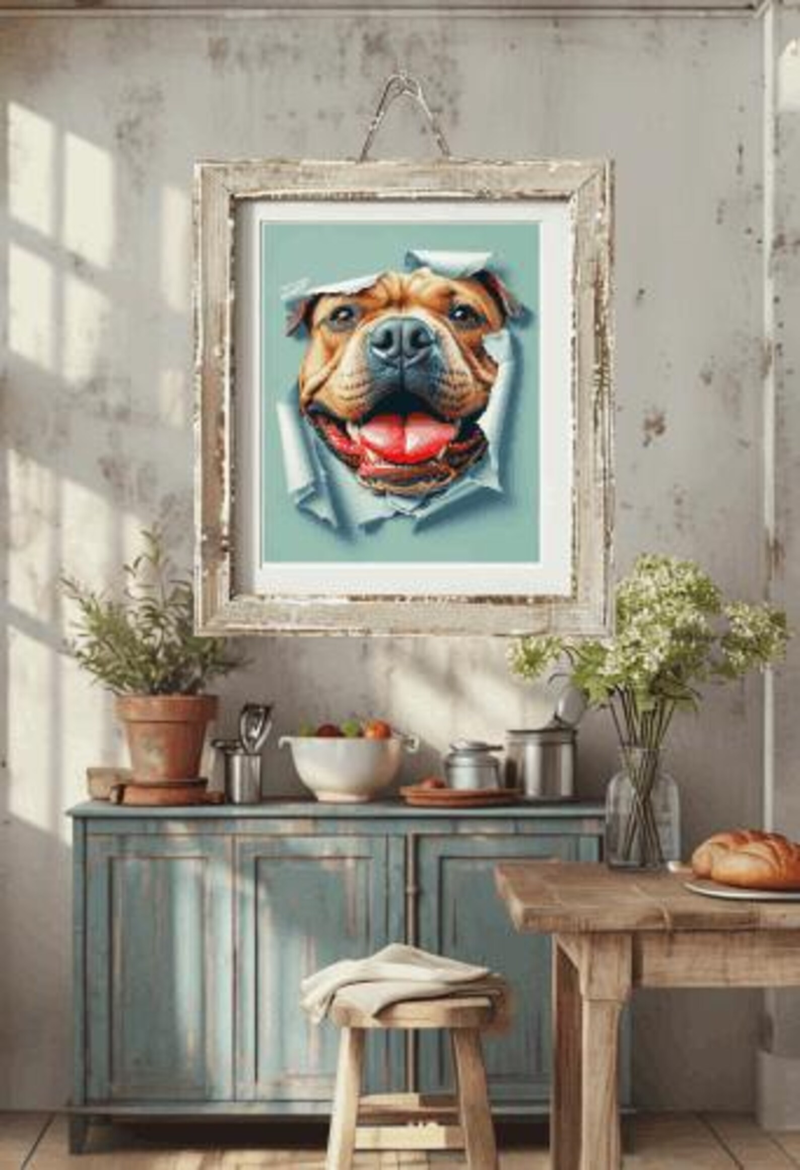 Adorable Pit Bull Dog Peeking Through Ripped Paper | Unique Digital ...