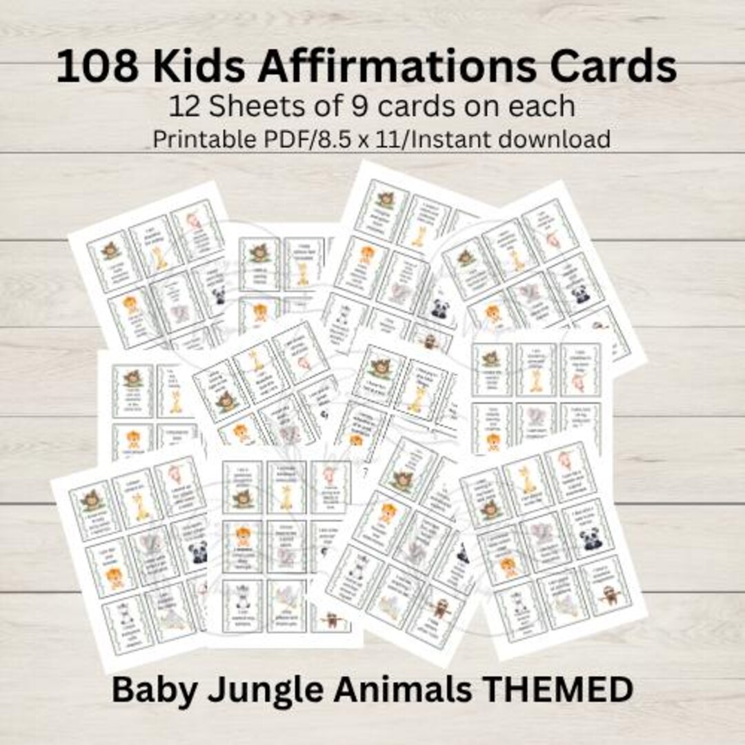 108 Baby Jungle Animal Affirmation Cards - Positive Quotes for Kids ...