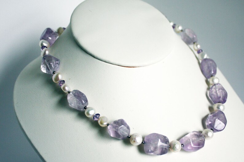Chunky Pastel Amethyst and Pearl Necklace Genuine Gemstone - Etsy