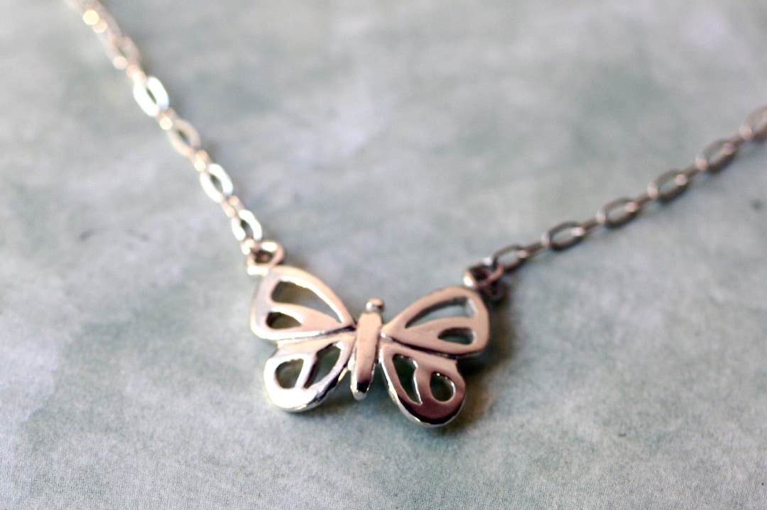 Petite Modern Sterling Silver Butterfly Necklace Handmade Dainty ...