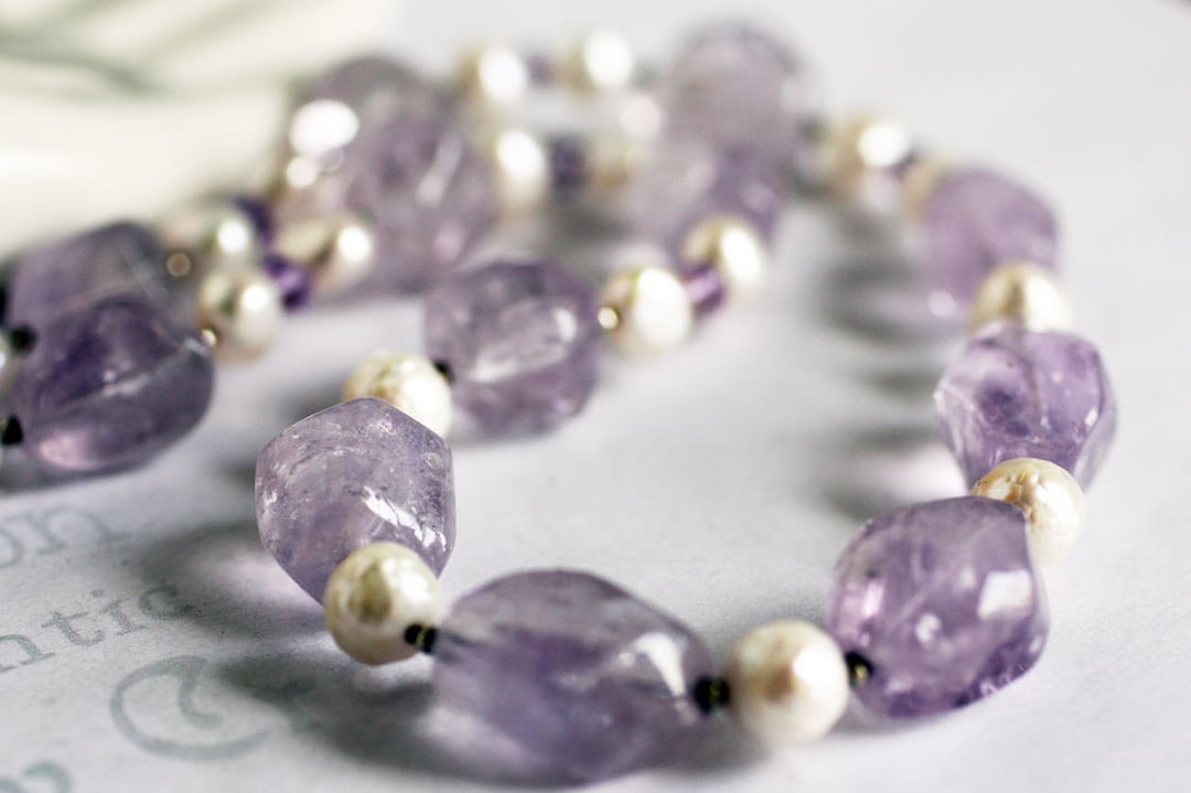 Chunky Pastel Amethyst and Pearl Necklace Genuine Gemstone Handmade ...
