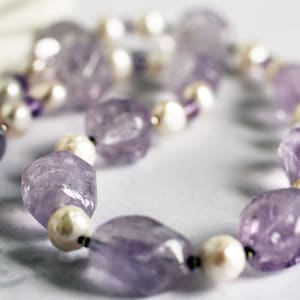 Chunky Pastel Amethyst and Pearl Necklace Genuine Gemstone Handmade ...