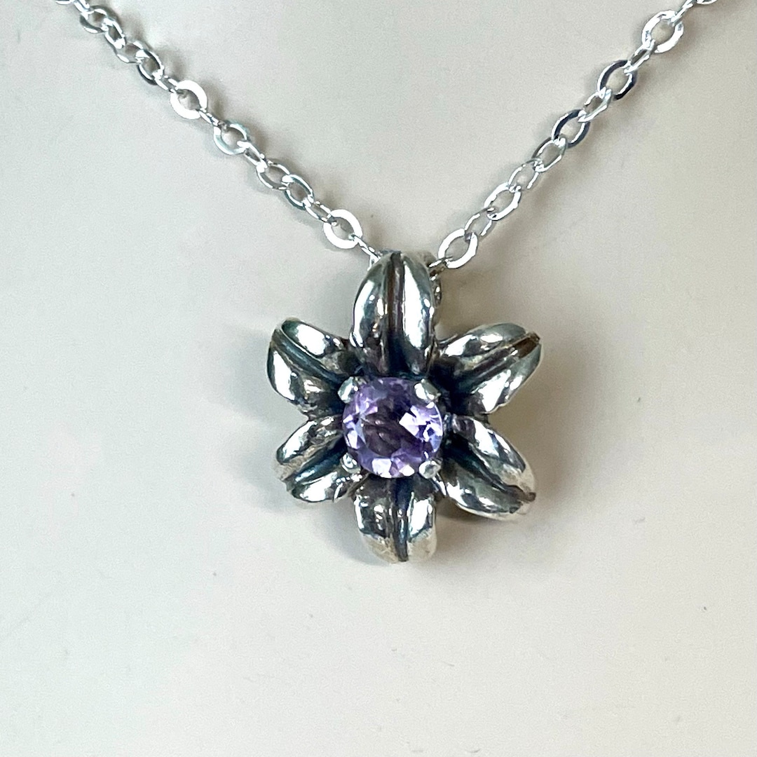 Handmade Sterling Silver Gemstone Flower Necklace, 18" Chain - Etsy