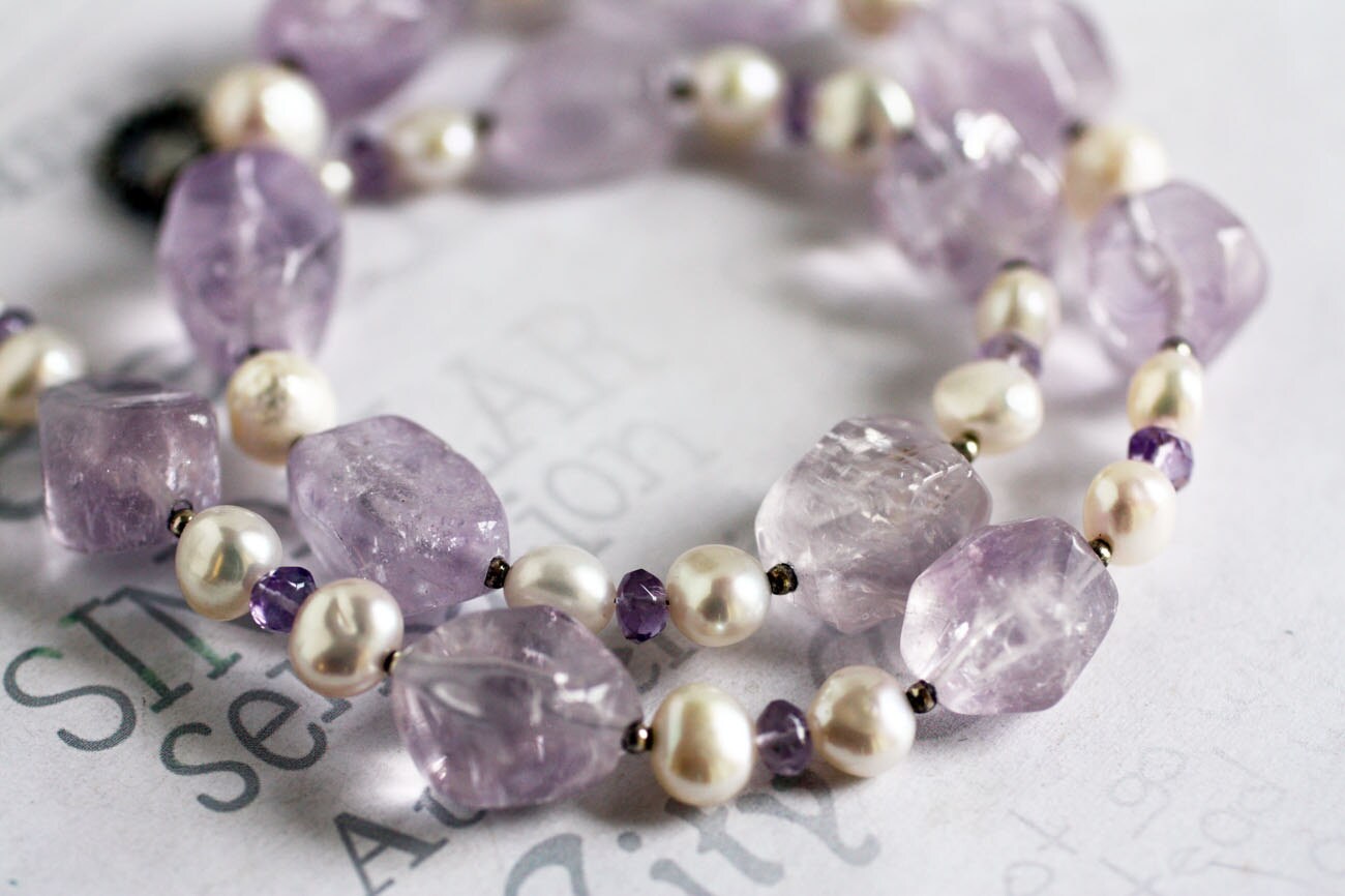 Chunky Pastel Amethyst and Pearl Necklace Genuine Gemstone - Etsy