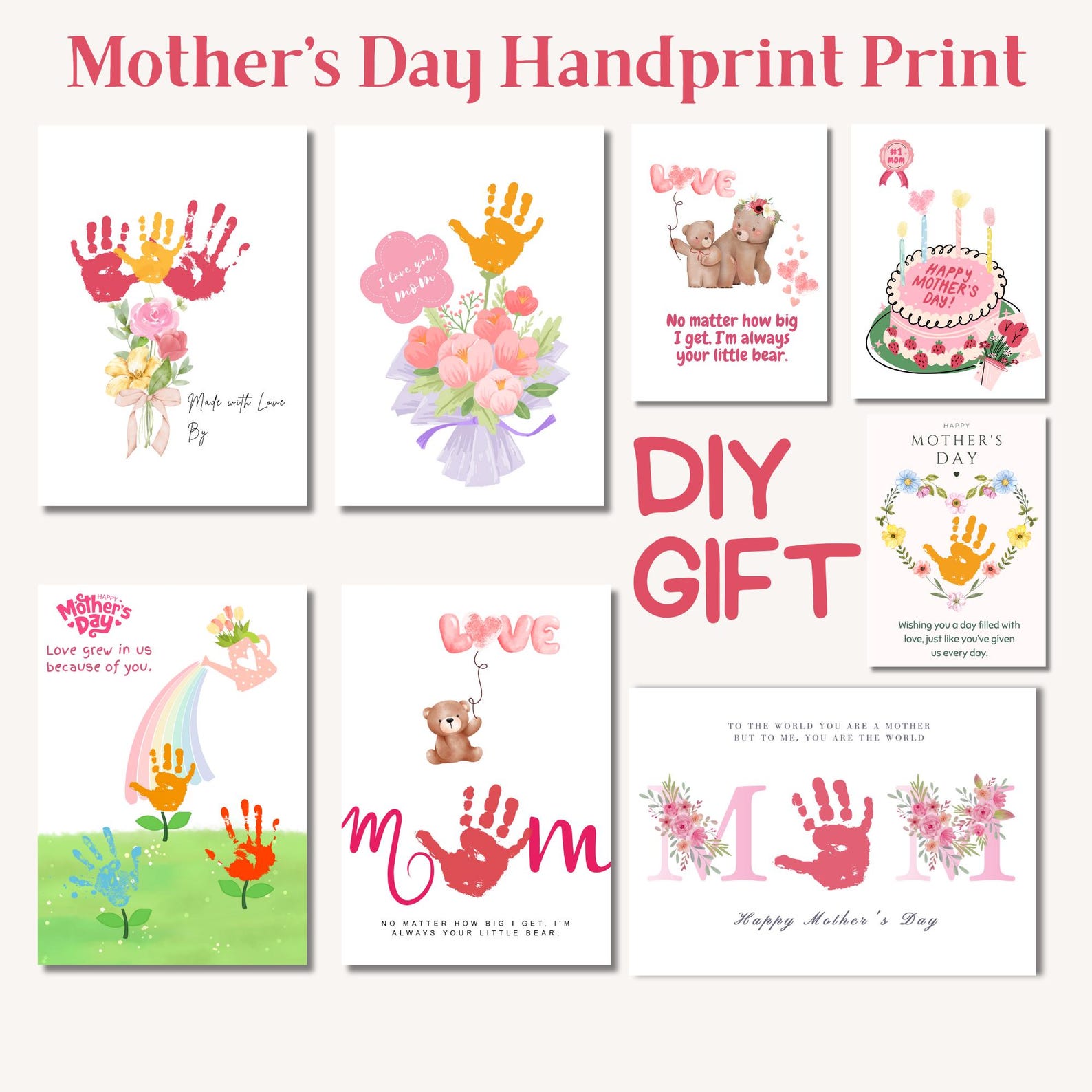 Mothers Day Handprint Print, Editable Handprint Card Template | Teacher ...