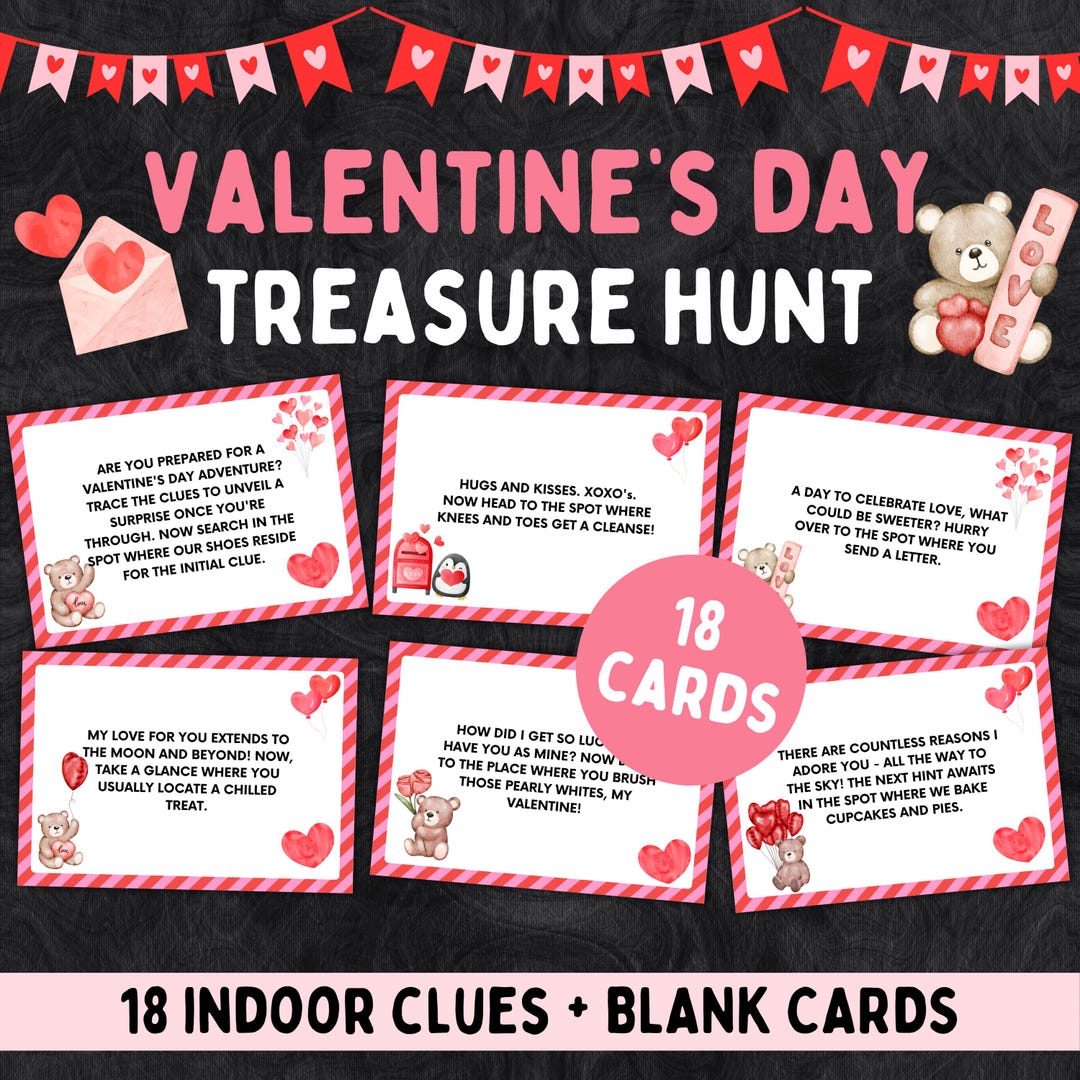 Valentine's Day Treasure Hunt Clues | Valentines Scavenger Hunt Clues ...