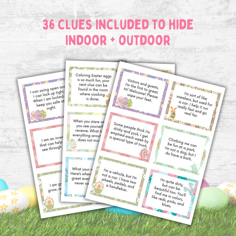 Easter Egg Hunt Scavenger Hunt Clue Cards, Indoor and Outdoor Printable ...