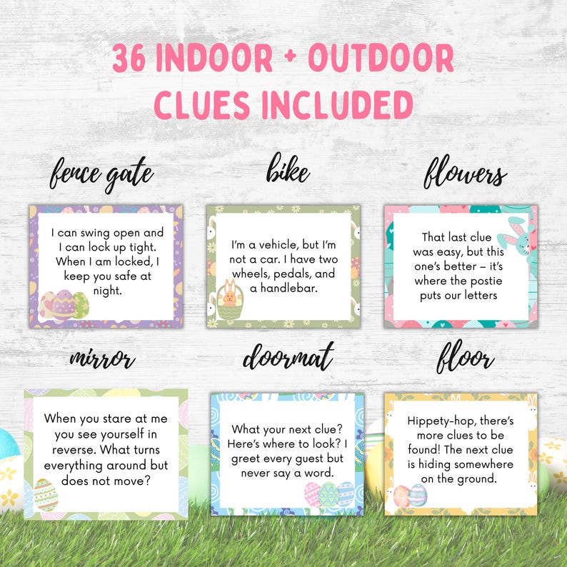 Easter Egg Hunt Scavenger Hunt Clue Cards, Indoor and Outdoor Printable ...
