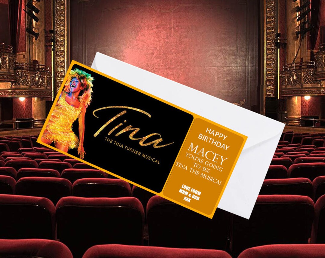 Theatre Show Gift Card Personalised Theatre Ticket Gift TINA MUSICAL ...