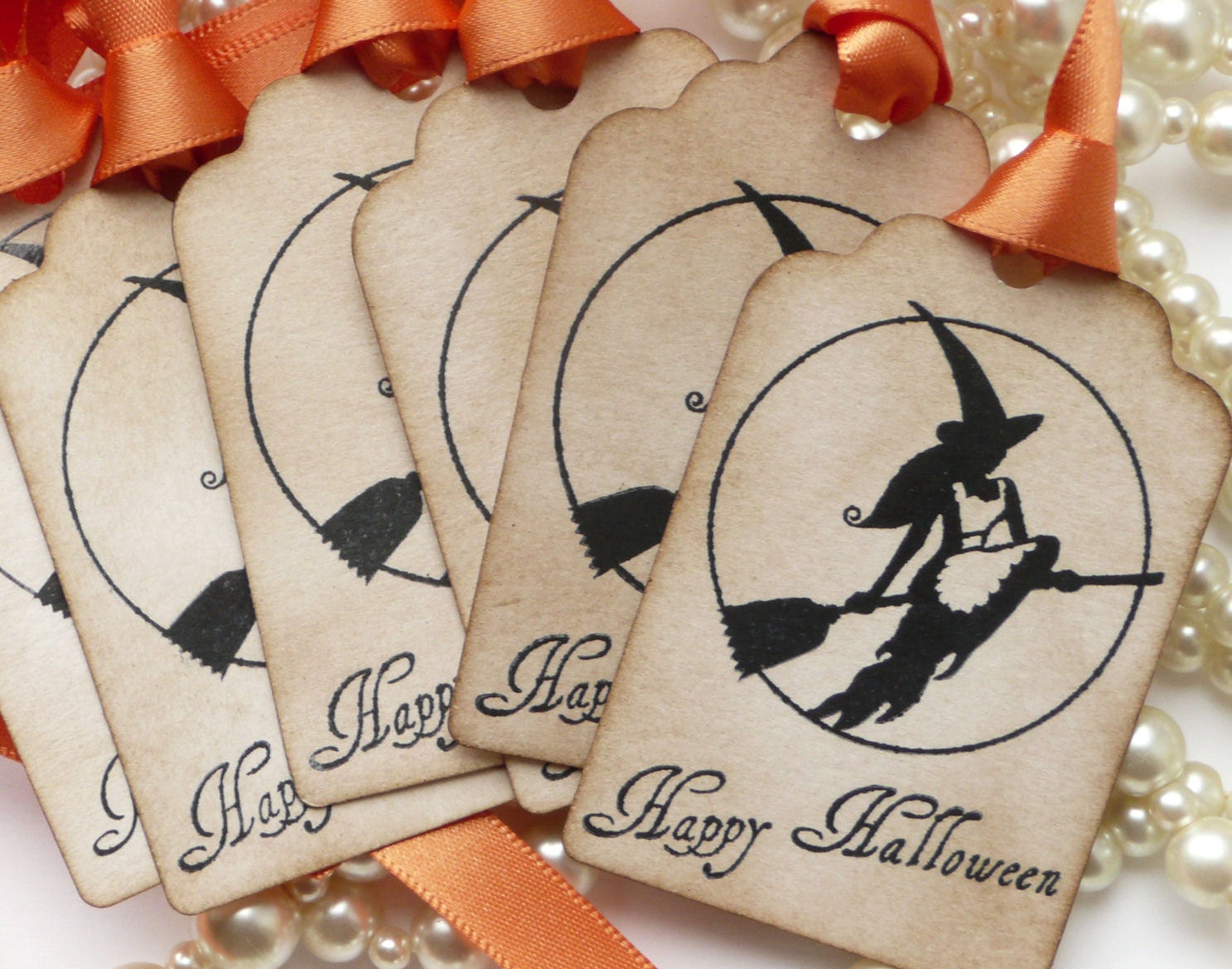 Halloween Tags Witch Broomstick Favor Tags Vintage | Etsy