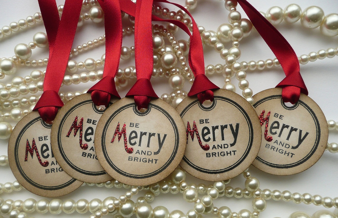 Christmas Gift Tags Be Merry and Bright Set of 5 Vintage - Etsy