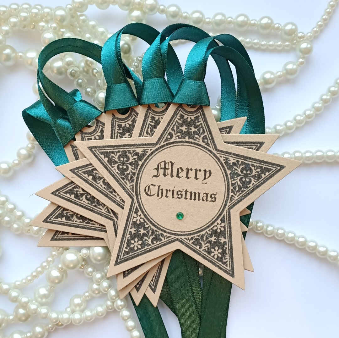 Green Christmas Wrap, Christmas Star Tags, Kraft Christmas Tags ...