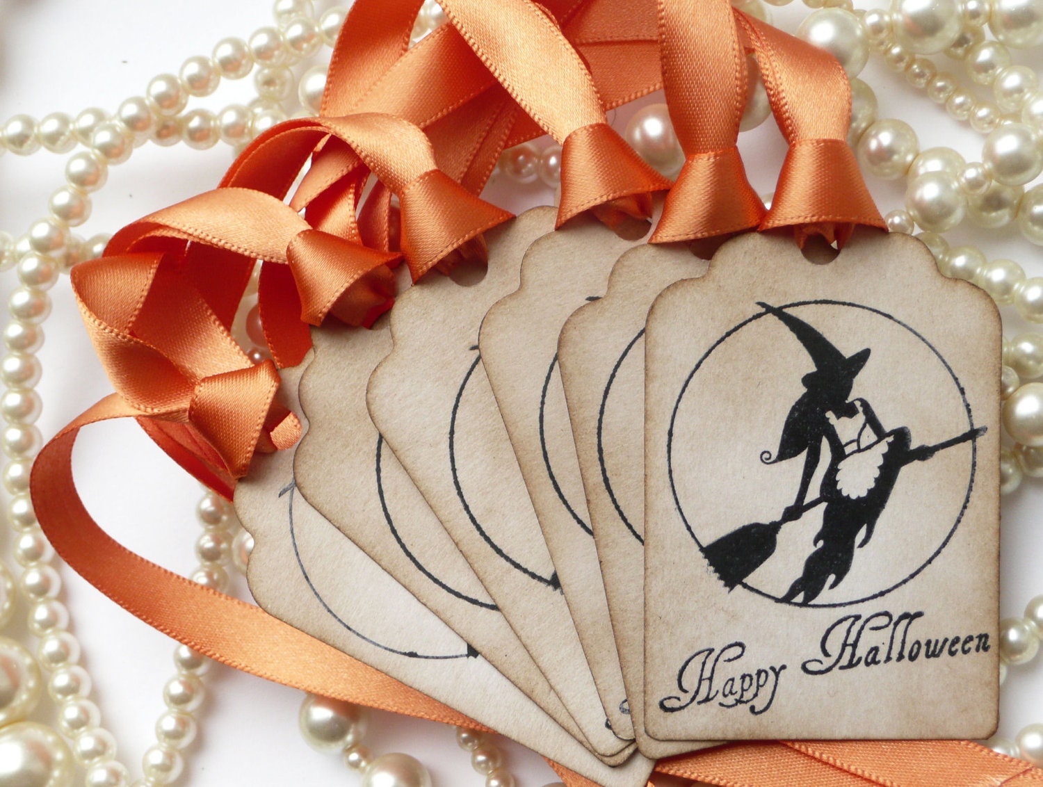 Halloween Tags Witch Broomstick Favor Tags Vintage | Etsy