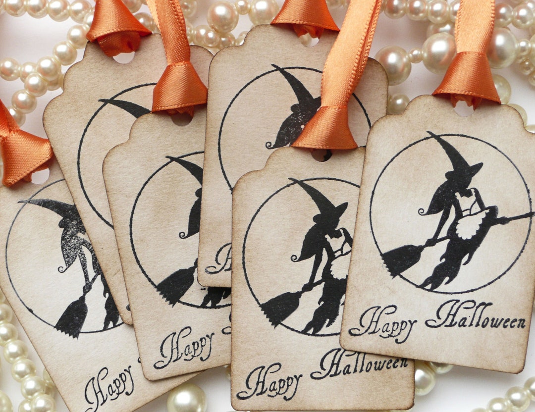 Halloween Tags Witch Broomstick Favor Tags Vintage - Etsy