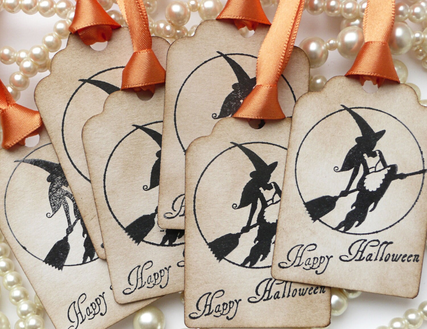 Halloween Tags Witch Broomstick Favor Tags Vintage | Etsy