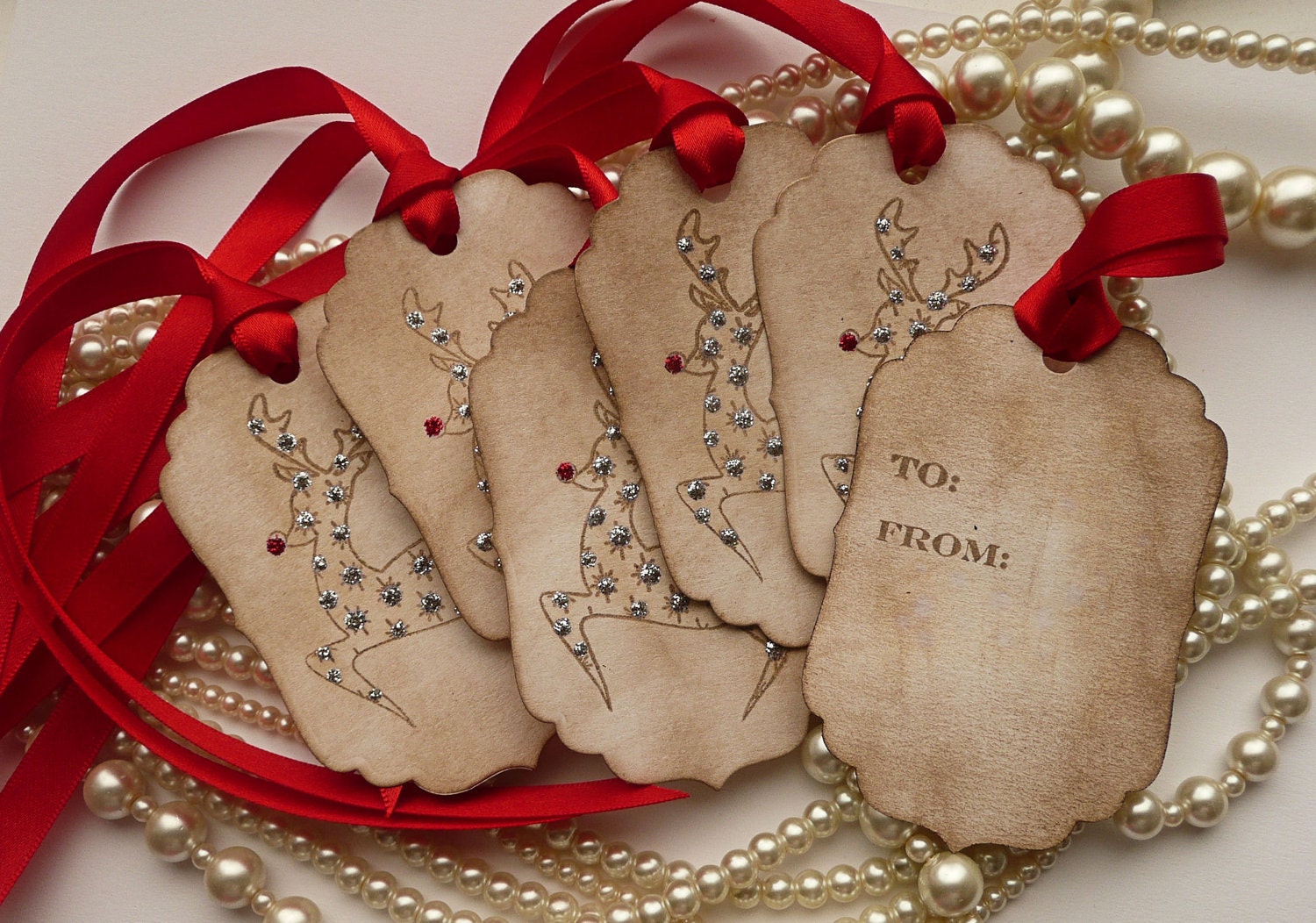 Reindeer Christmas Tags Large Vintage Style Tags Set of 6 | Etsy